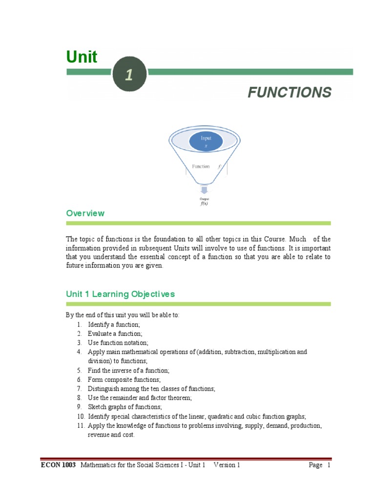 ECON1003 Unit 1 Version 1 - Reformatted - 23aug | PDF | Function (Mathematics) | Factorization