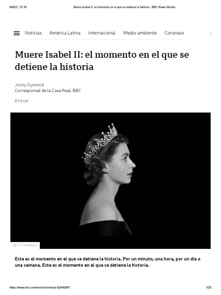 Muere Isabel II - El Momento en El Que Se Detiene La Historia - BBC News Mundo | PDF | Elizabeth ...
