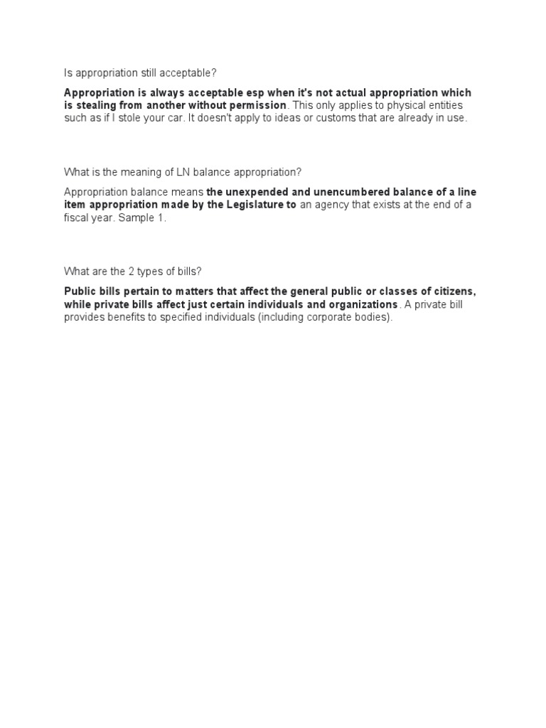 Understanding Appropriation and Bills | PDF | Social Science