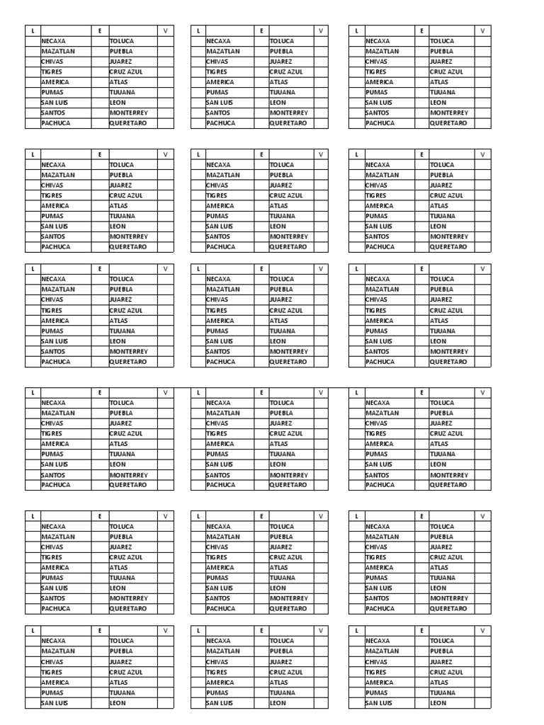 Formato de Quiniela Liga MX 2025 | PDF | Clubes y Sociedades ...