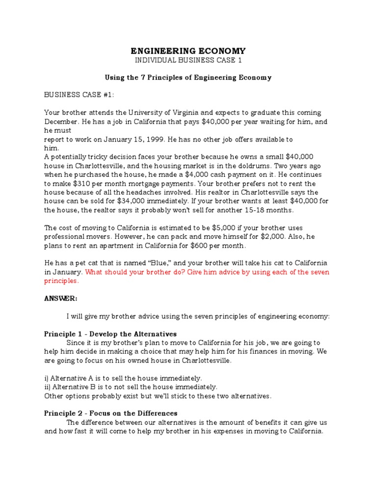 Case Study Using The 7 Principles of Engineering Economy | PDF ...