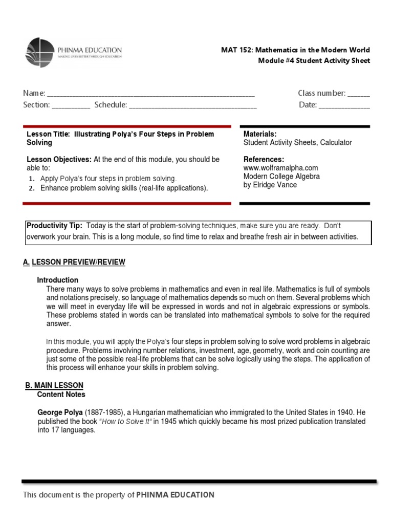 SAS04-MAT-152_Polya-problem-solving | PDF