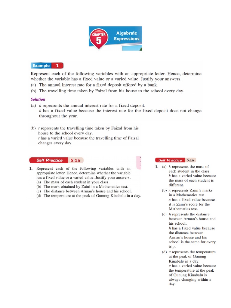 Textbook Form 1 Chapter 5 Examples and Exercises Compilations | PDF