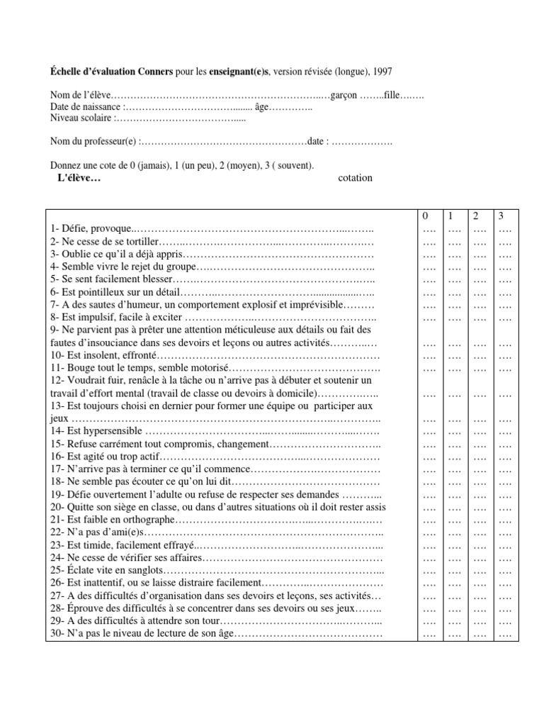Echelle de Conners, Enseignant | PDF | Maison et jardin