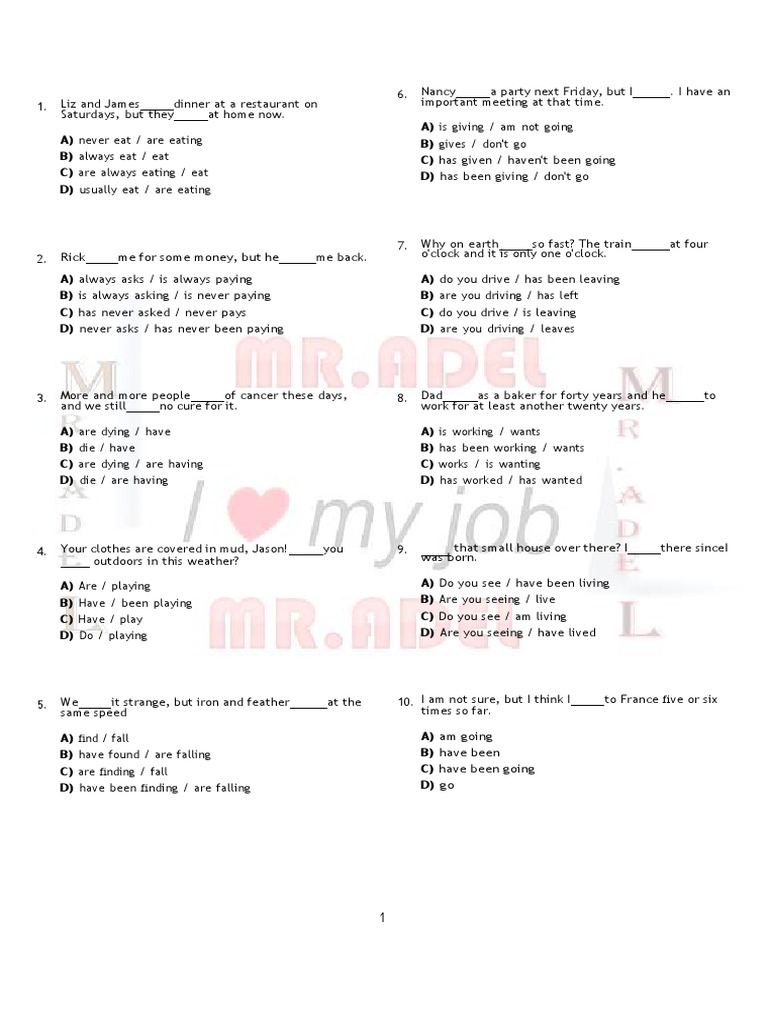 Present Tenses Test for B1 Learners | PDF