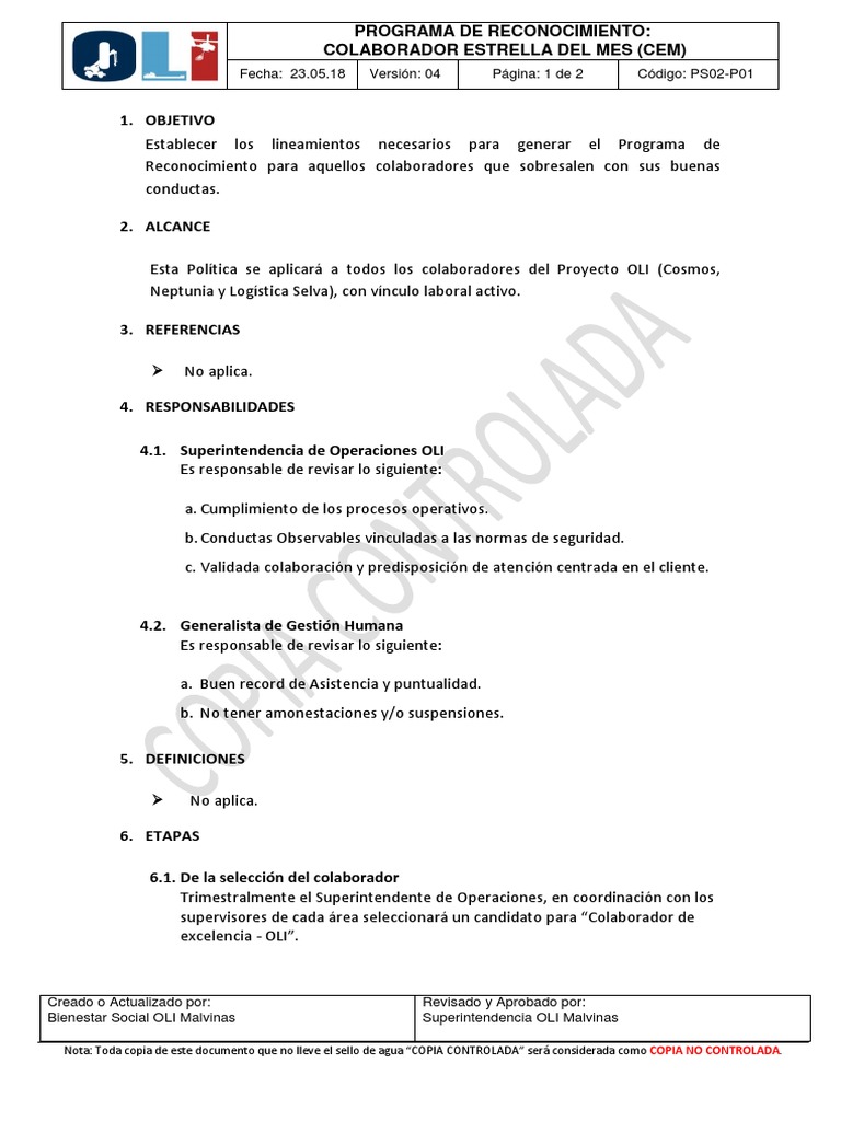 PS02-P01.Programa de Reconocimiento-Coloborador Estrella Del Mes | PDF