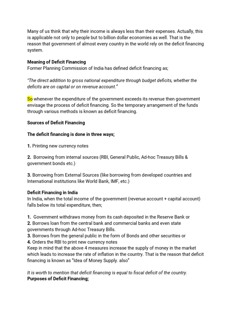 Deficit Financing | PDF | Deficit Spending | Government Budget Balance
