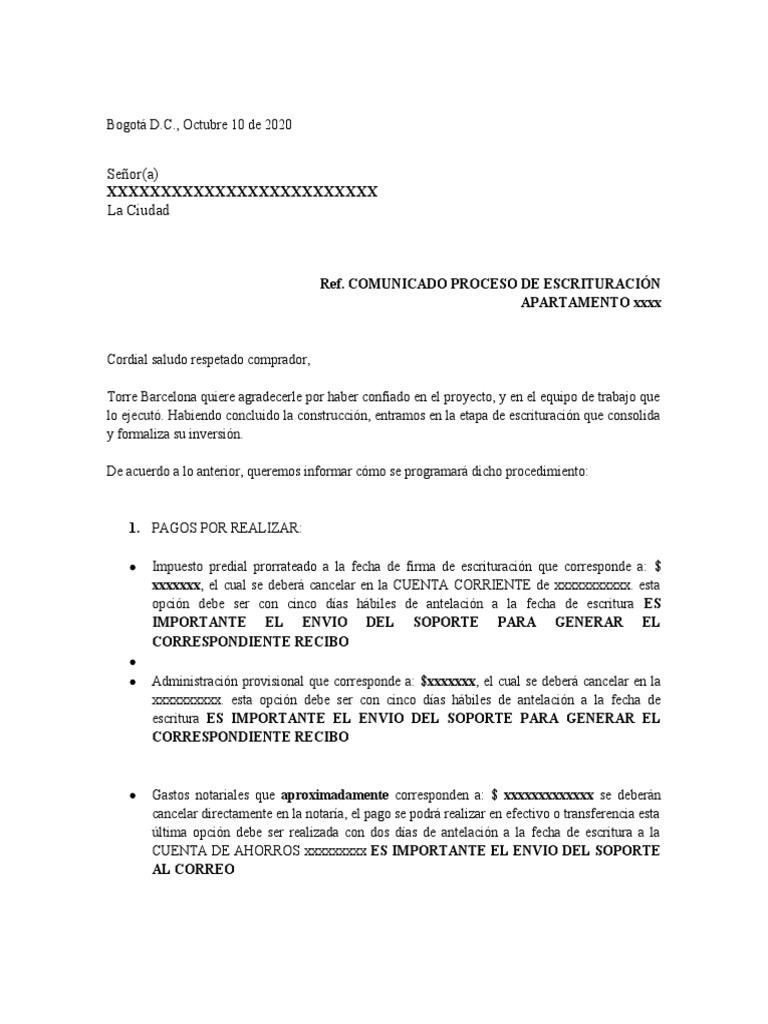 Modelo Carta Entrega de Apartamento | PDF