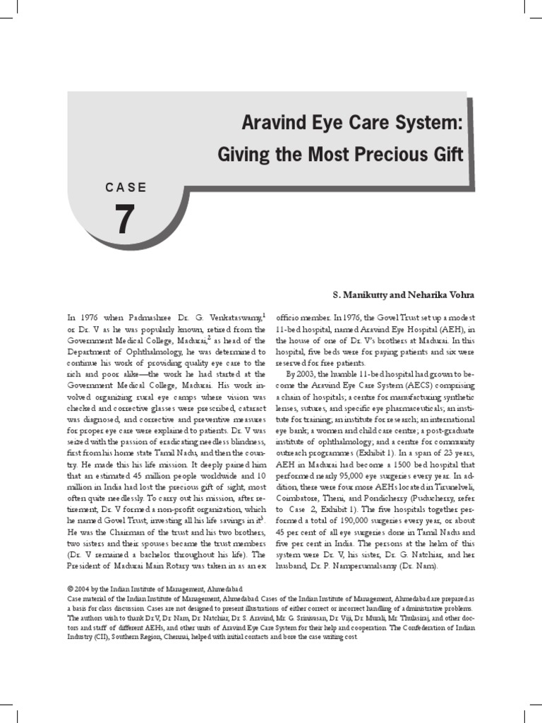 Aravind Eye Care System-Case Study | PDF | Human Eye | Glaucoma