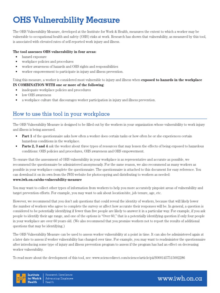 Ohs Vulnerability Measure Guide 2017 | PDF | Occupational Safety And ...