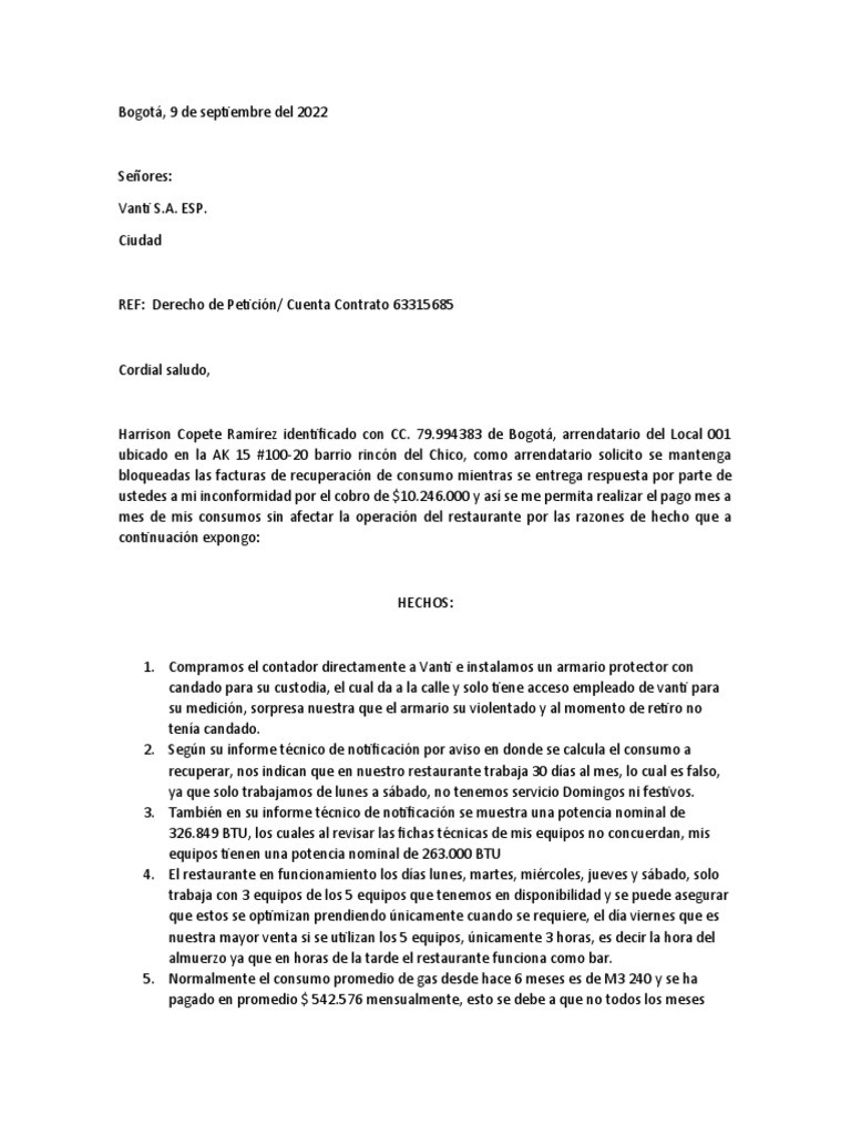 Derecho de Peticion Vanti | PDF