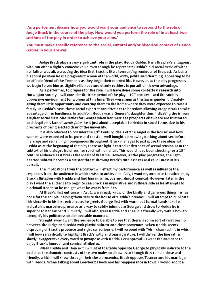 Hedda Gabler Judge Brack Essay | PDF