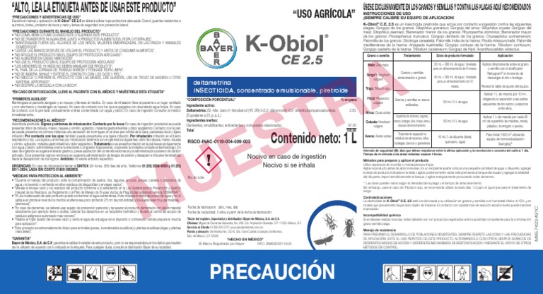 K-Obiol C.E. 2.5 Etiqueta | PDF | Agua | Residuos