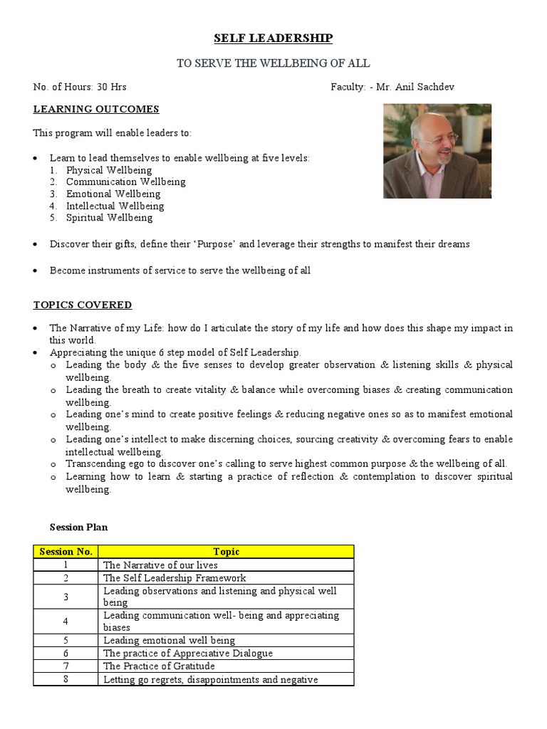 Course Outline - Self Leadership - MR | PDF | Leadership | Well Being