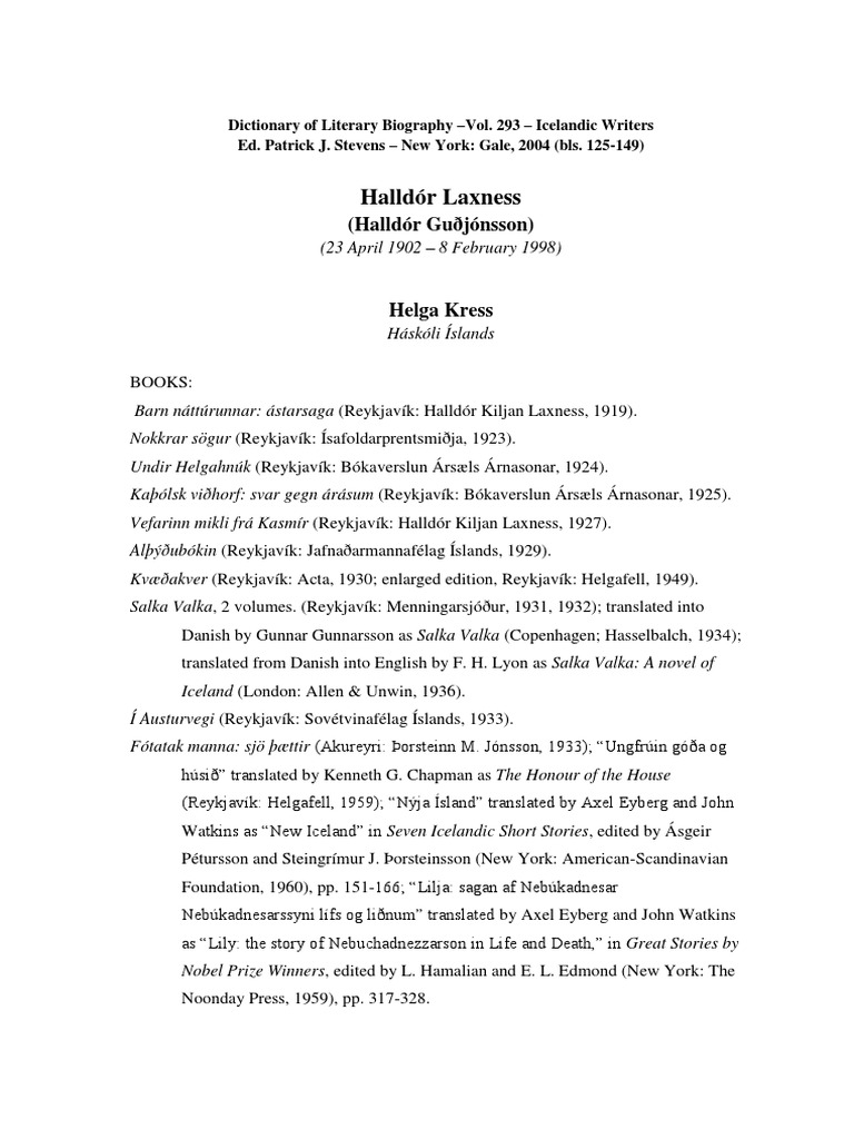 Halldor Laxness Biography | PDF