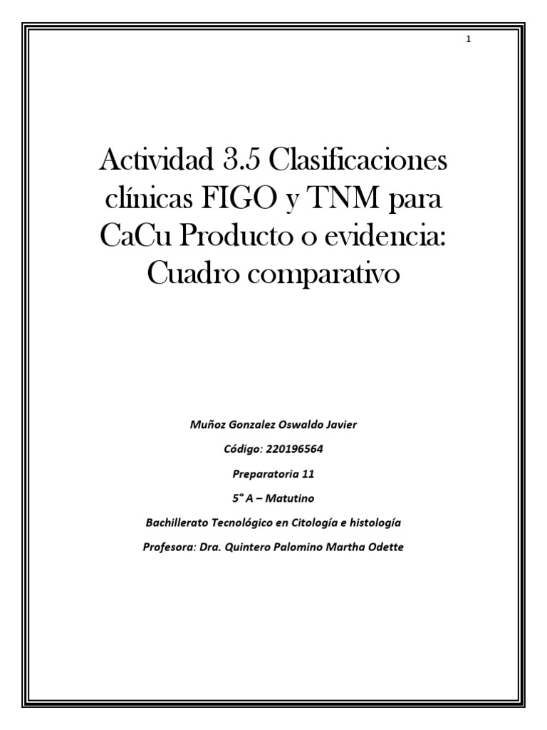 Actividad 3.5 Clasificaciones Clínicas FIGO y TNM para CaCu | PDF | Ciencia y matemáticas