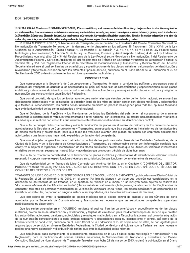 Nom-001-Sct-2-2016 Placas | PDF | México | Transporte
