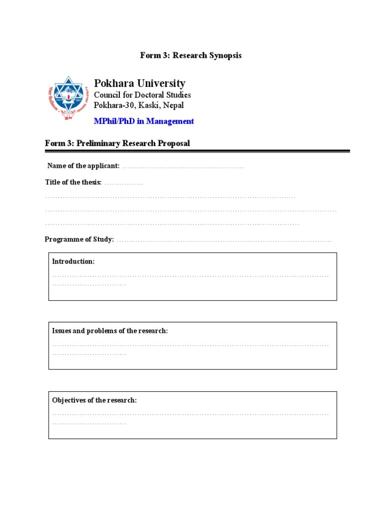 Form 3 Format for Research Synopsis PDF