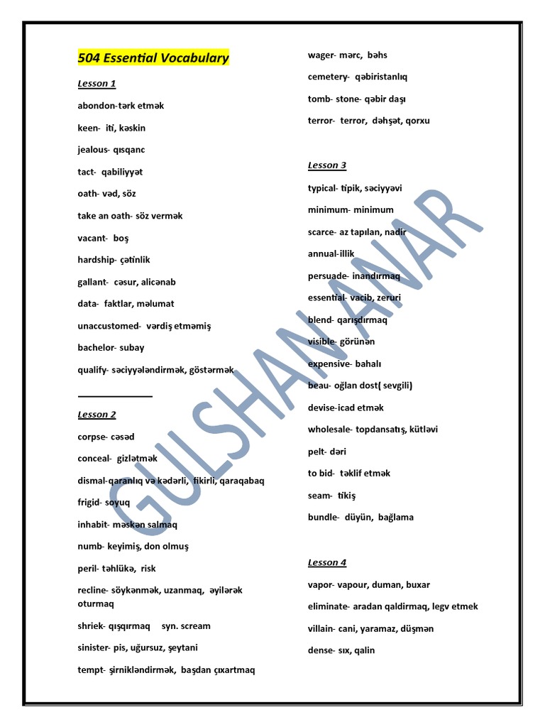 504 Essential Vocabulary | PDF