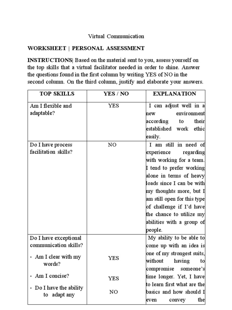 Virtual Communication Worksheet | PDF | Communication | Psychology