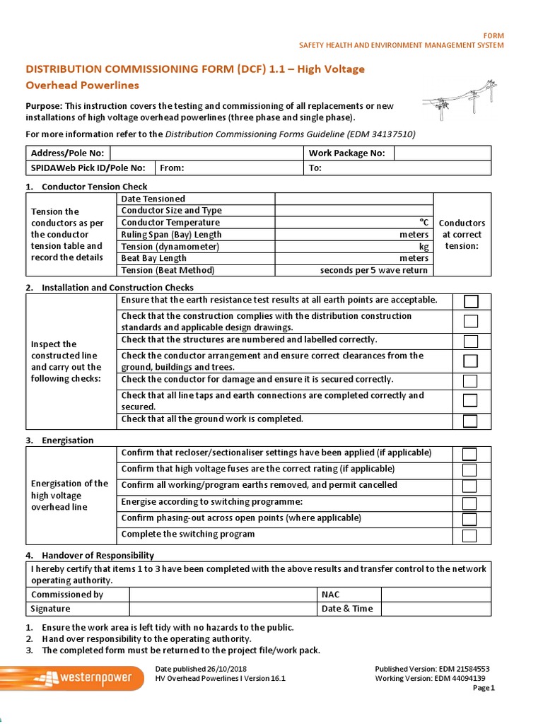 Distribution Commissioning Form 11 High Voltage Overhead Powerlines ...
