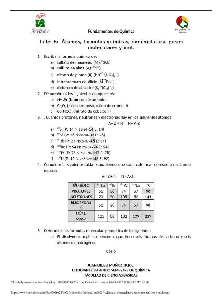Tomos Formulas Qu Micas Nomenclatura Pesos Moleculares y Mol | PDF | Ácido | Mole (Unidad)