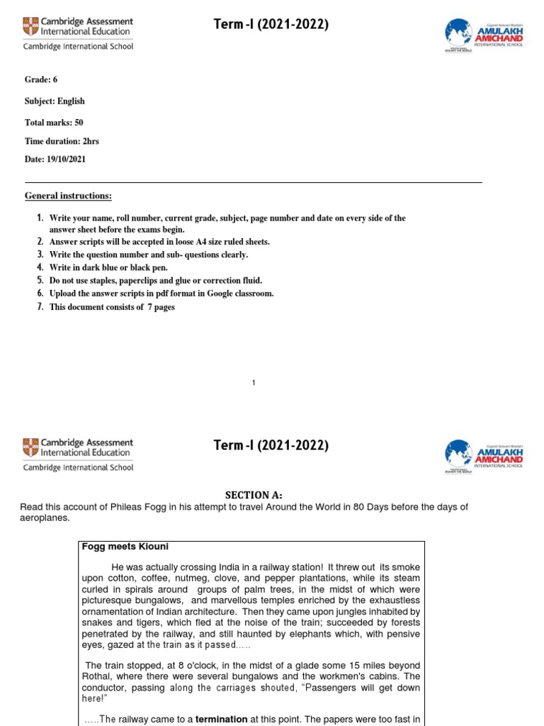 Grade 6 English Term 1 Exam Paper | PDF | Mobile Phones