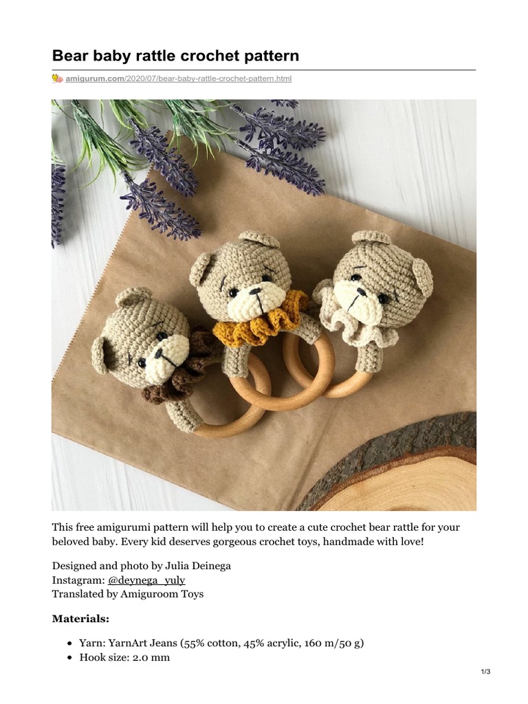 Bear Baby Rattle Crochet Pattern: Materials | Download Free PDF ...