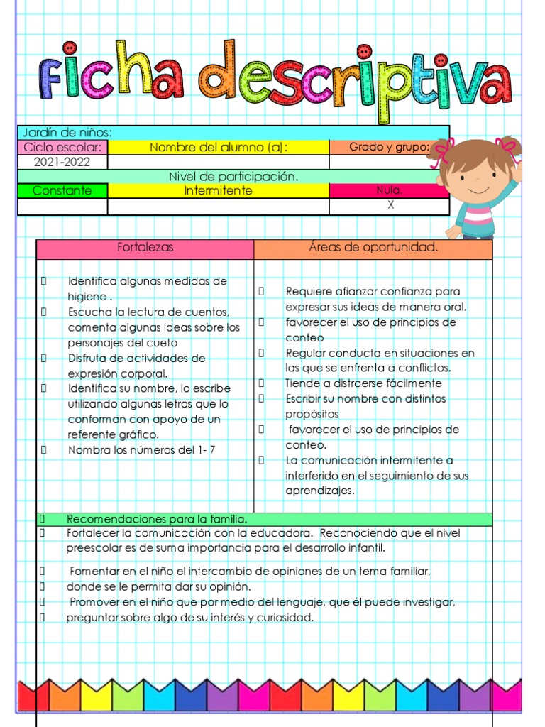 Ficha Descriptiva Requiere Apoyo | PDF | Educación de la primera ...
