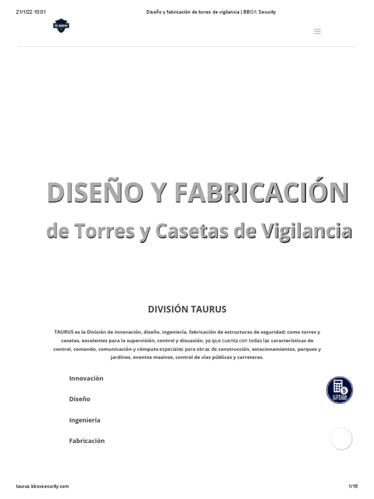 Diseño y Fabricación de Torres de Vigilancia - BBOX Security | PDF