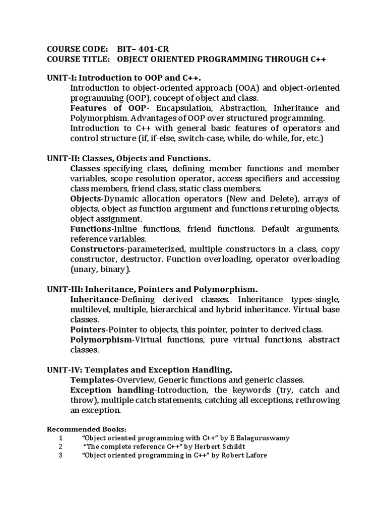 4 TH Sem Syllabus | PDF | C++ | Class (Computer Programming)