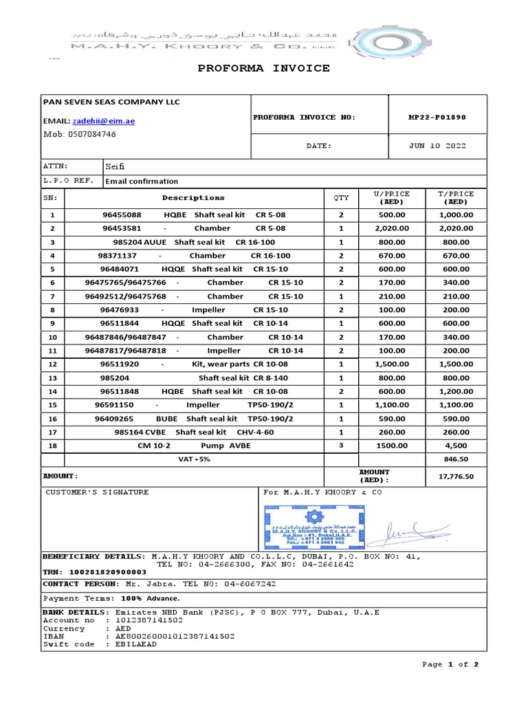 Proforma Invoice: Pan Seven Seas Company LLC | PDF | Financial Technology | Finance & Money ...