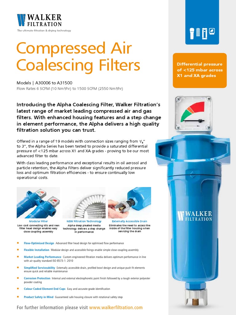 Walker FIltration Compressed Air Alpha Coalescing Filter Datasheet 1 ...