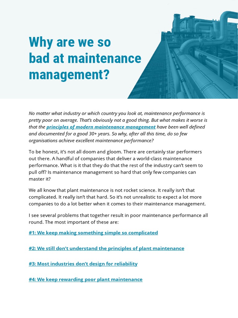 Why Are We So Bad at Maintenance Management | PDF | Reliability ...