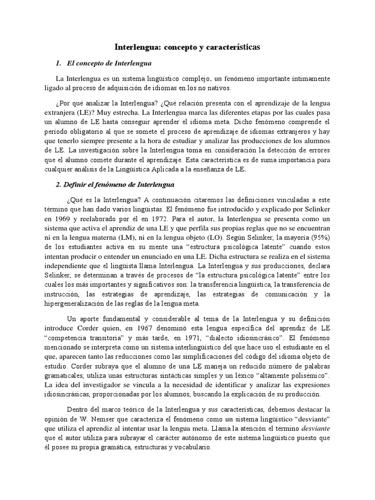 Interlengua - Concepto y Características (NEA - Agosto de 2017) | PDF ...