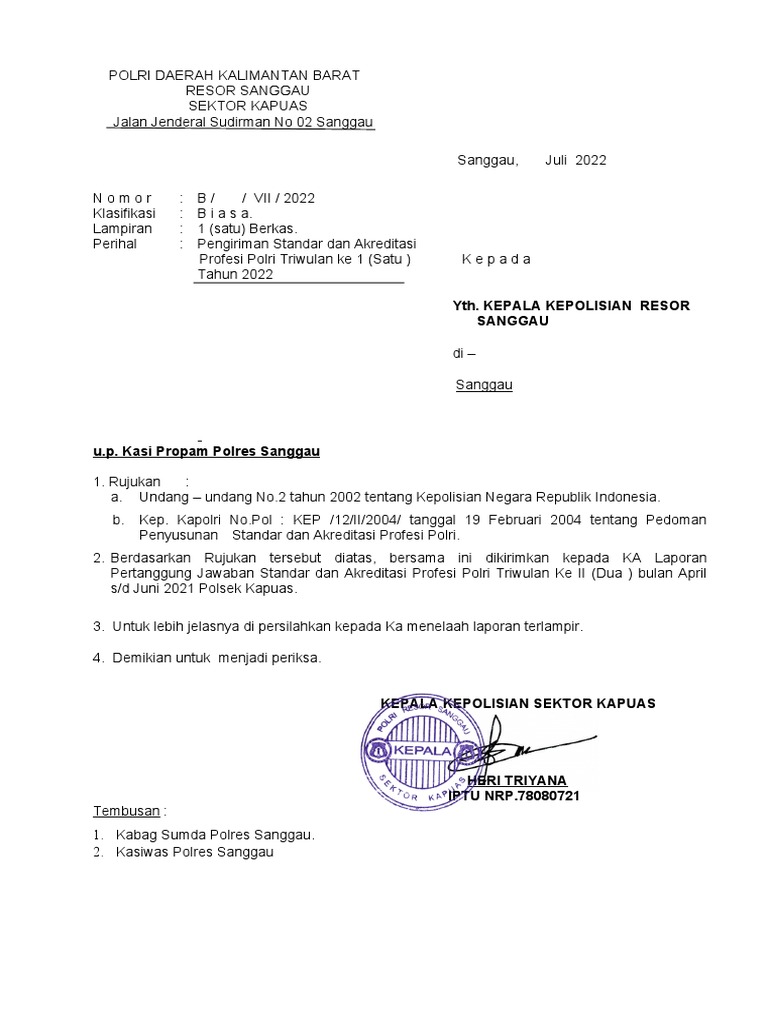 Standar & Akriditasi TW I 2022 Polsek Kps | PDF