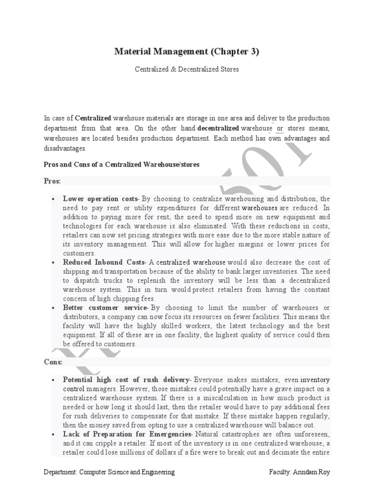 Chapter 3, Material-Centralized Store, HSMC501 | PDF | Warehouse | Inventory