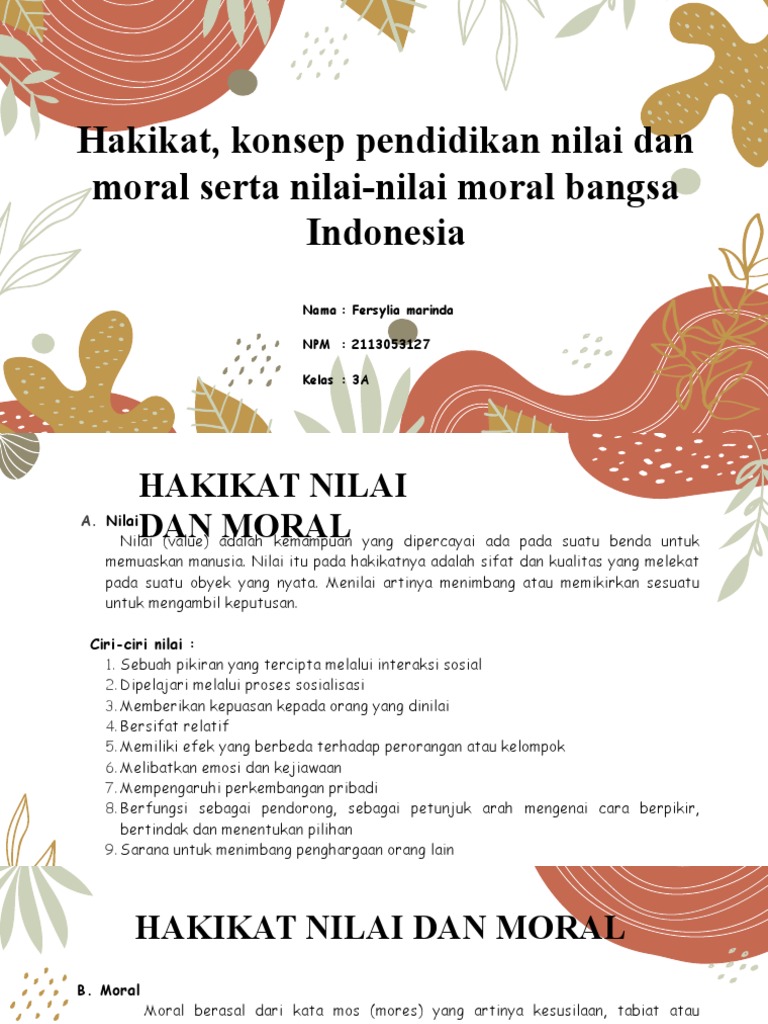 Hakikat, Konsep Pendidikan Nilai Dan Moral Serta Nilai-Nilai Moral Bangsa Indonesia | PDF