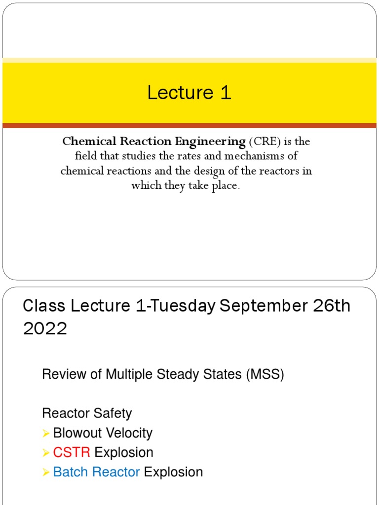 Chemical Reaction Engineering Lecture 1 Review | PDF | Chemical Reactor ...
