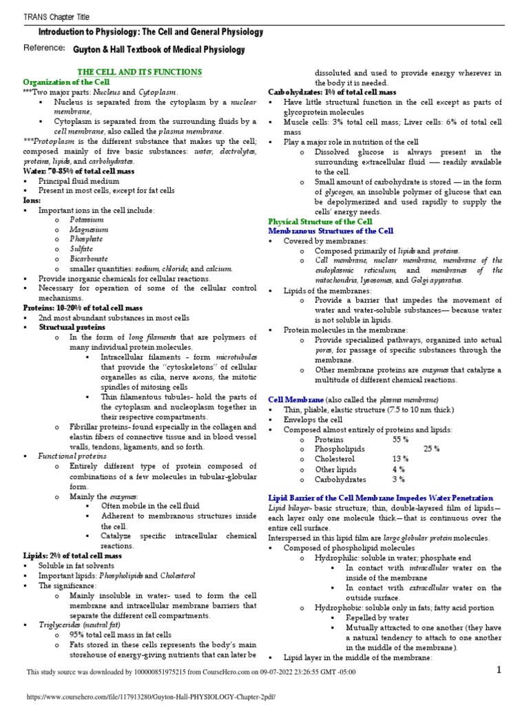 Guyton Hall PHYSIOLOGY Chapter 2 PDF | PDF | Cell Membrane ...