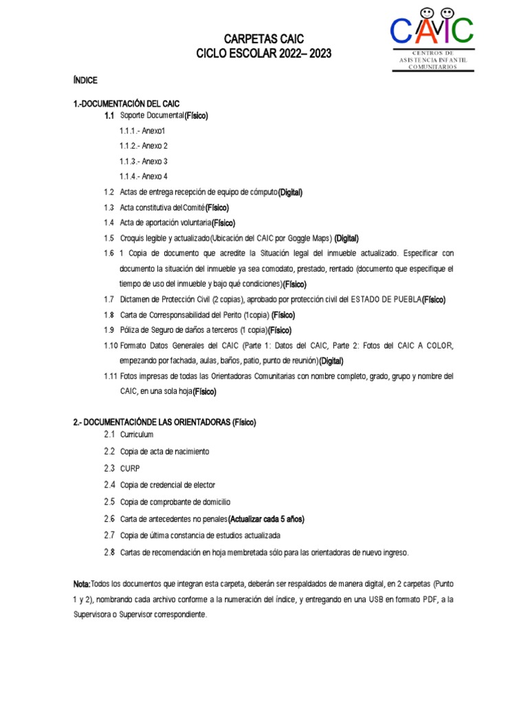 Indice Carpetas Caic | PDF