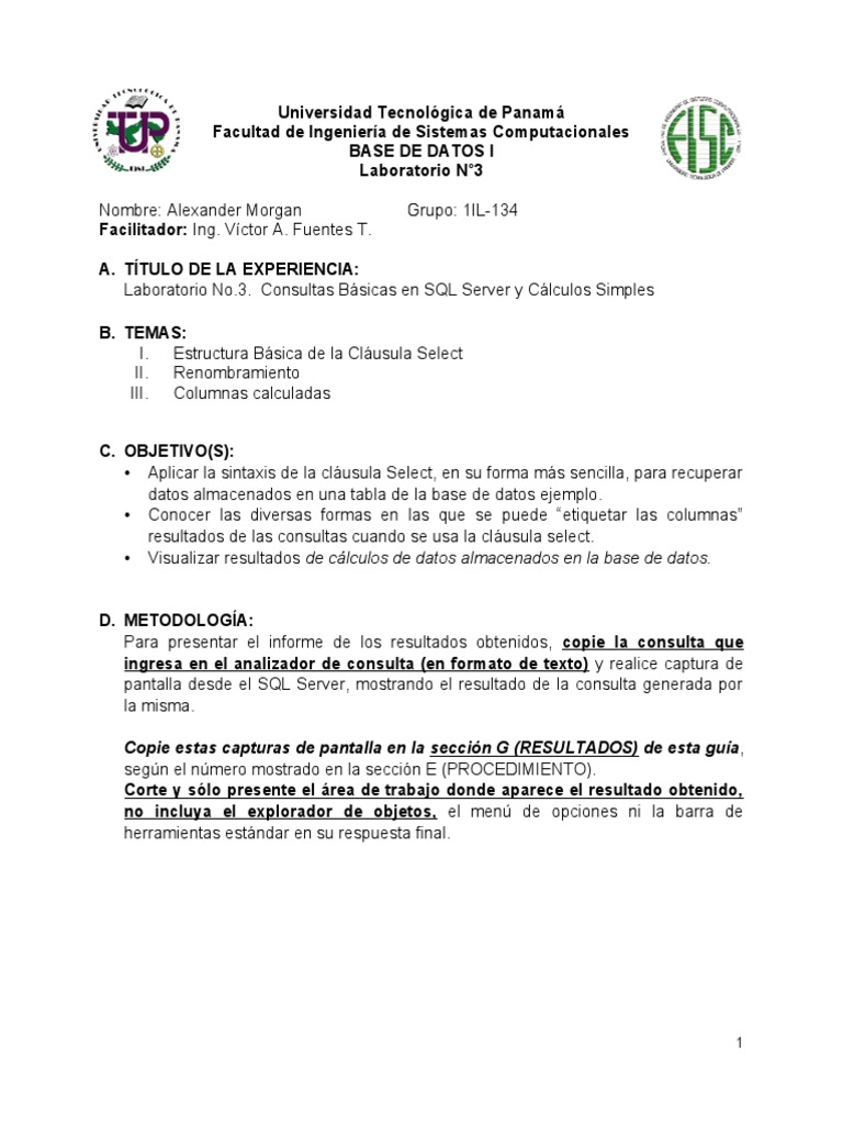 Laboratorio 3 - BDI | PDF | Servidor SQL de Microsoft | SQL