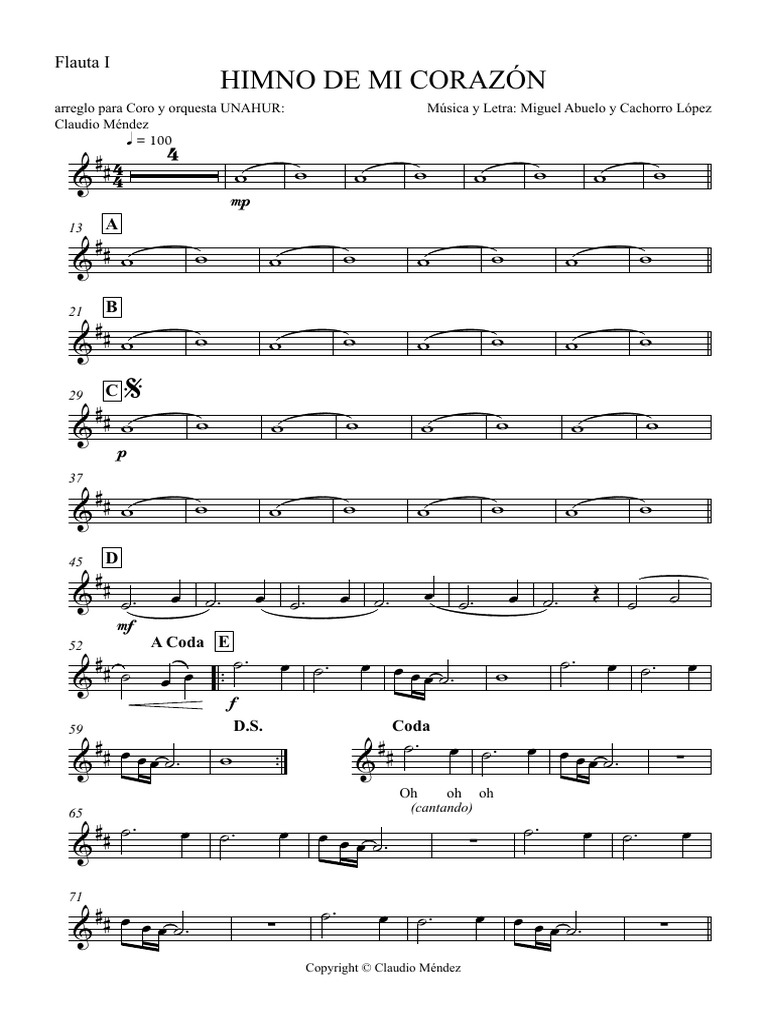 HIMNO DE MI CORAZON - Flauta I | PDF