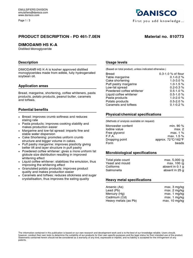 Dimodan HS K-A | PDF | Margarine | Shortening
