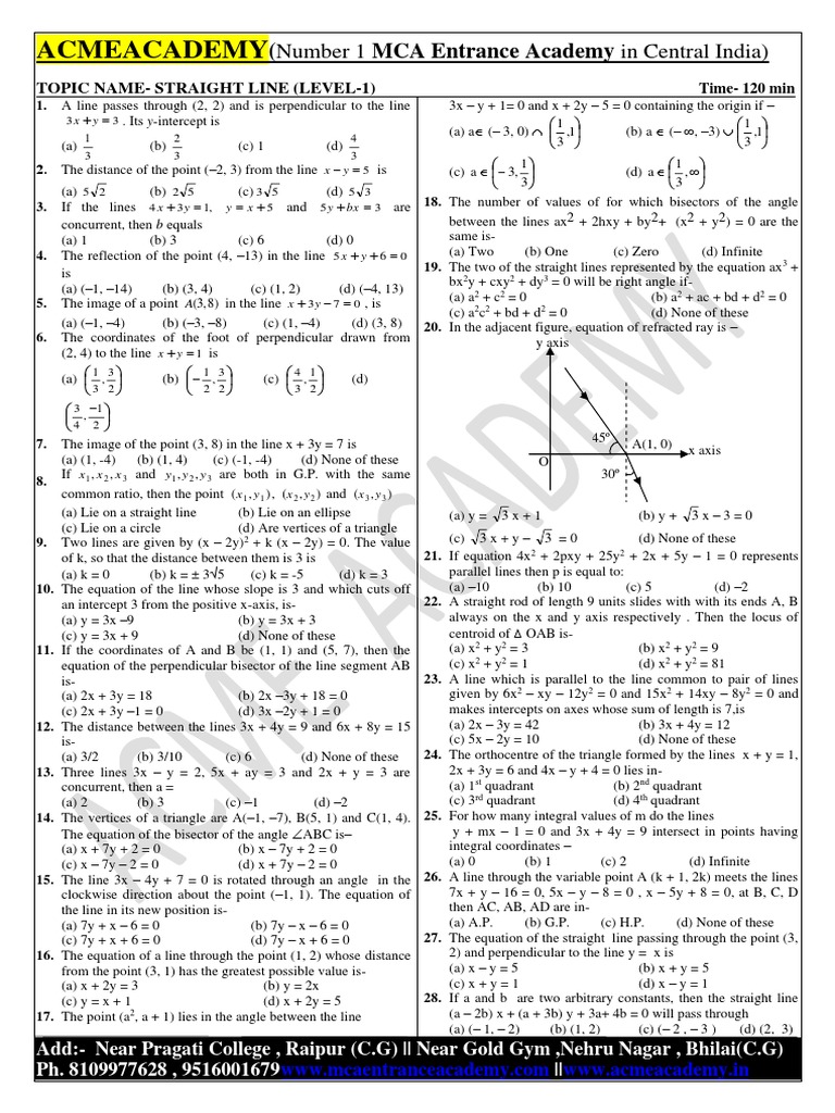ACMEACADEMY Straight Line Level 1 Practice Questions | PDF | Triangle | Circle