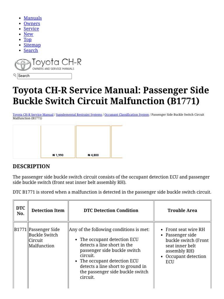 Toyota CH-R Service Manual - Passenger Side Buckle Switch Circuit ...