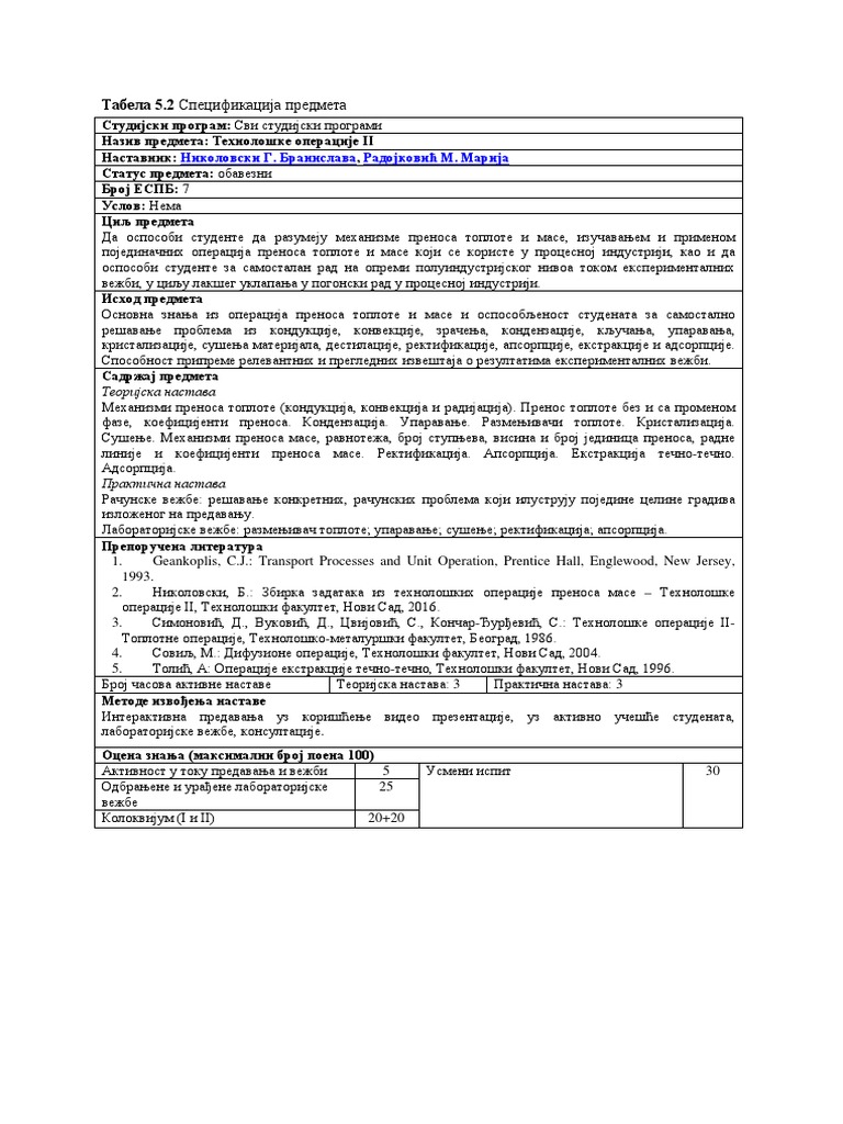 Oas-Tehnoloske Operacije II | PDF