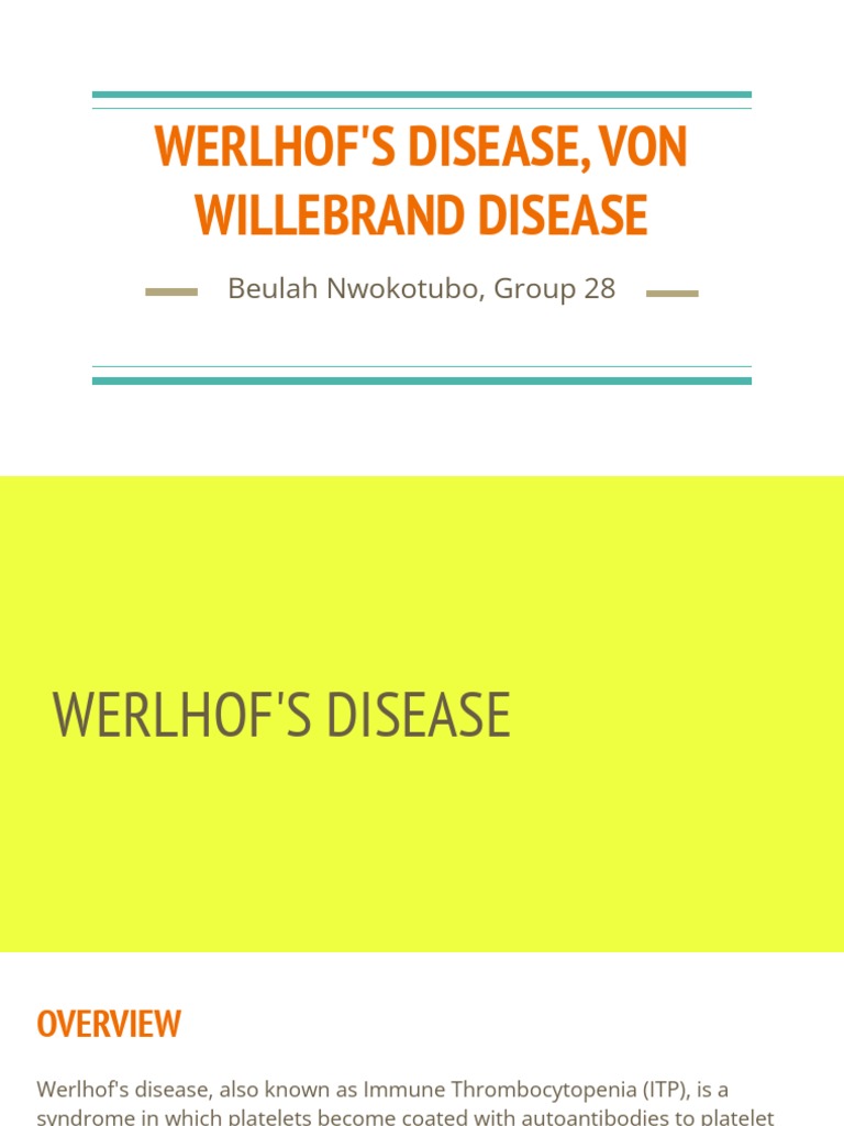 Werlhof's Disease, Von Willebrand Disease | PDF | Platelet | Bleeding