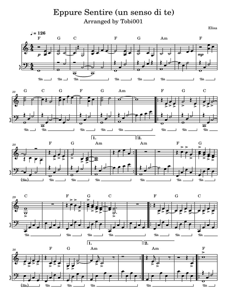 Eppure Sentire Un Senso Di Te Elisa | PDF | Songs Written | Italian ...