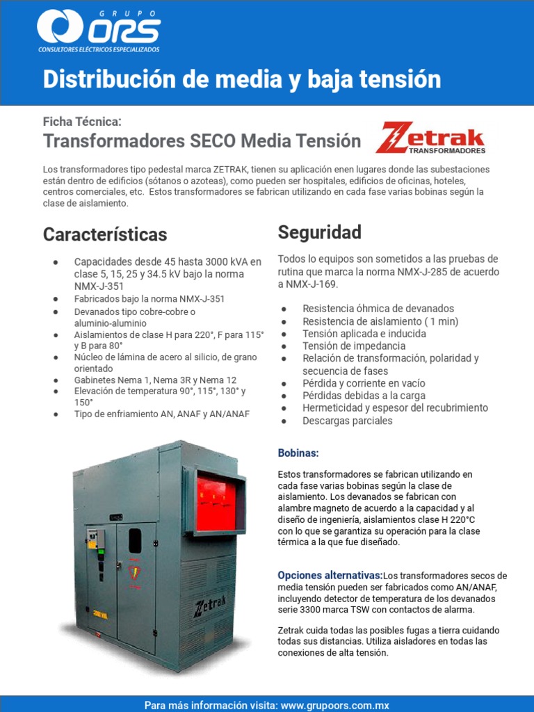 Ficha Tecnica Transformador Tipo Seco MT Zetrac | PDF | Transformador | Inductor